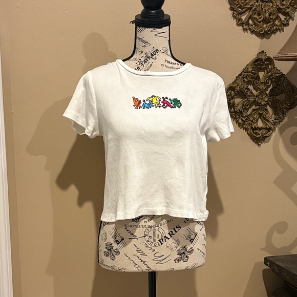 keith haring | Tops | Keith Haring White Ribbed Crop Top Featuring A ...
